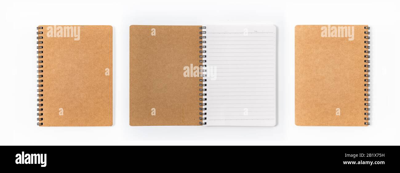 Brown spiral notebook isolated on white background.top view Stock Photo ...