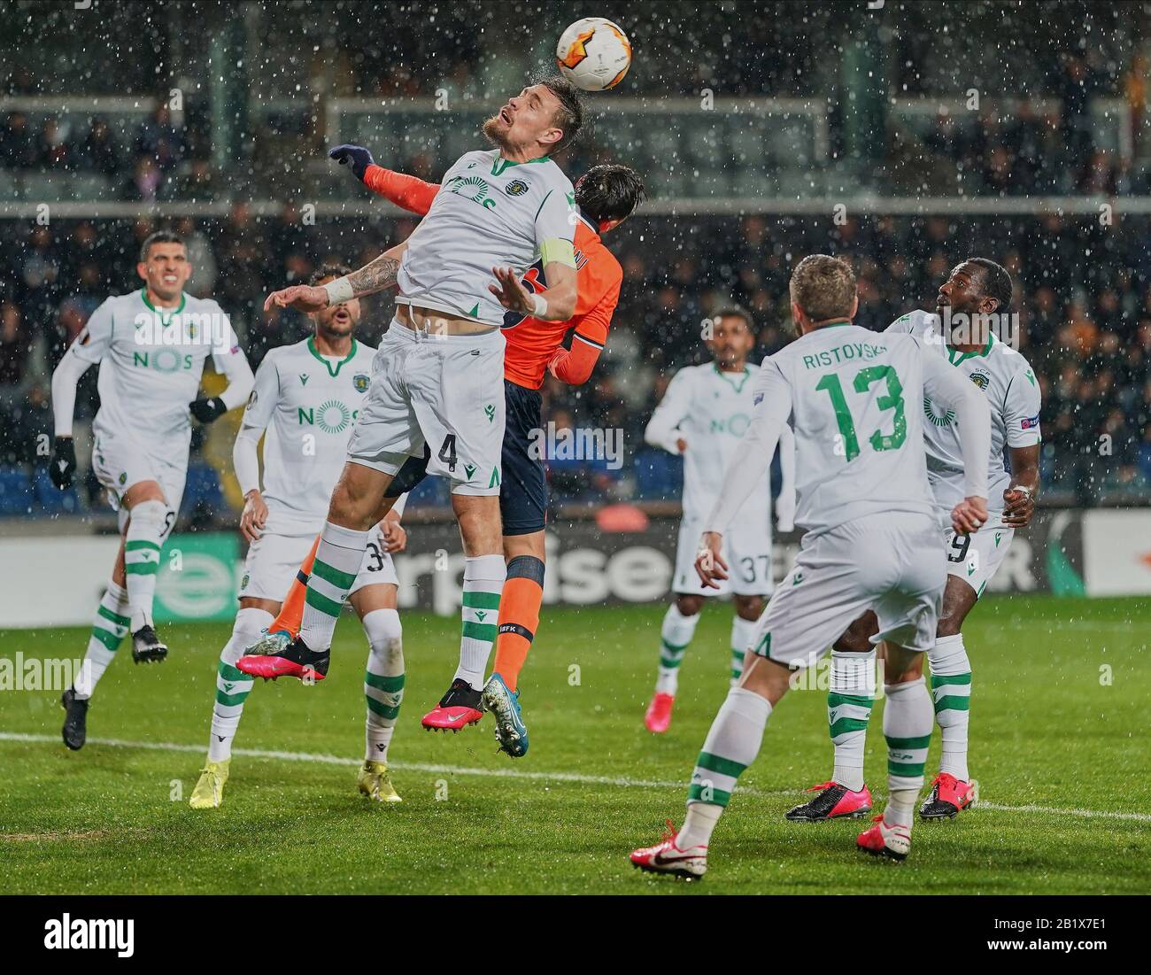 February 27, 2020: SebastiÃ¡n Coates of Sporting CP heading the ball ...