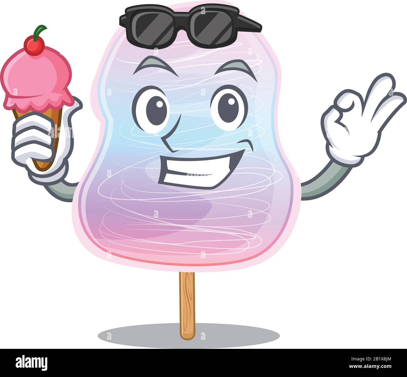 happy face rainbow cotton candy cartoon design with ice cream Stock ...