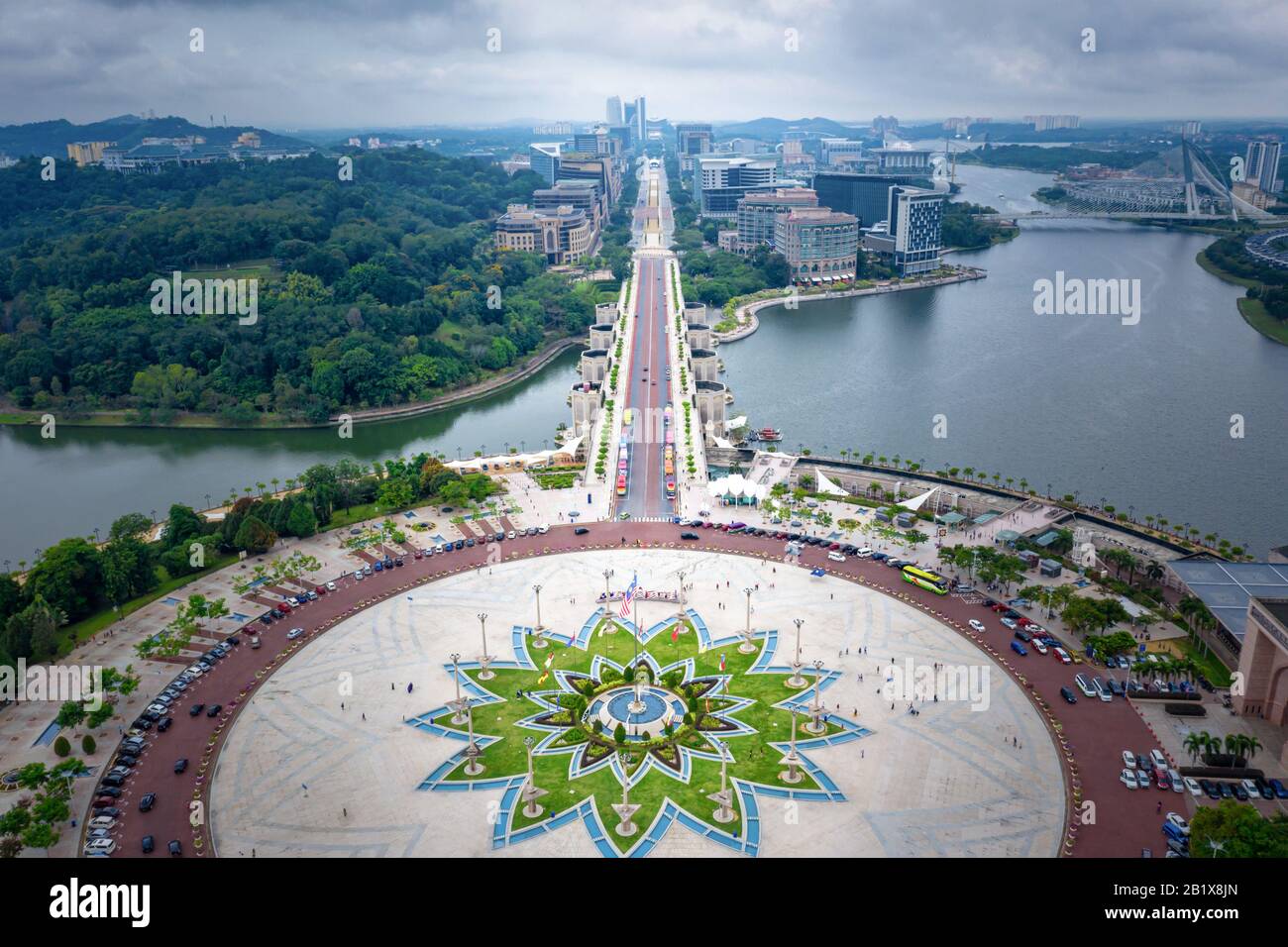 Aerial View Of Putrajaya City Centre with Lake at sunset in Putrajaya ...