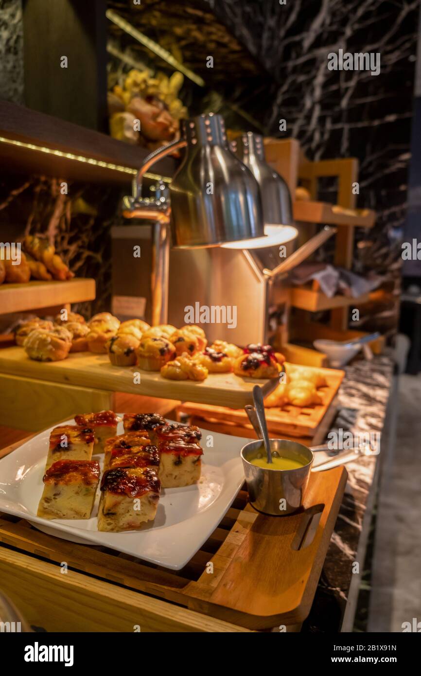 Breakfast buffet in luxury hotel in Thailand, fresh fruit and bread at ...