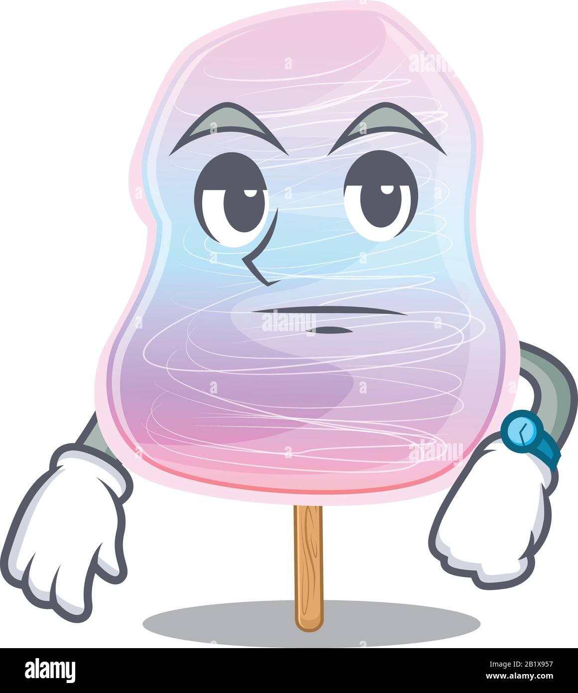 cartoon character design of rainbow cotton candy on a waiting gesture ...