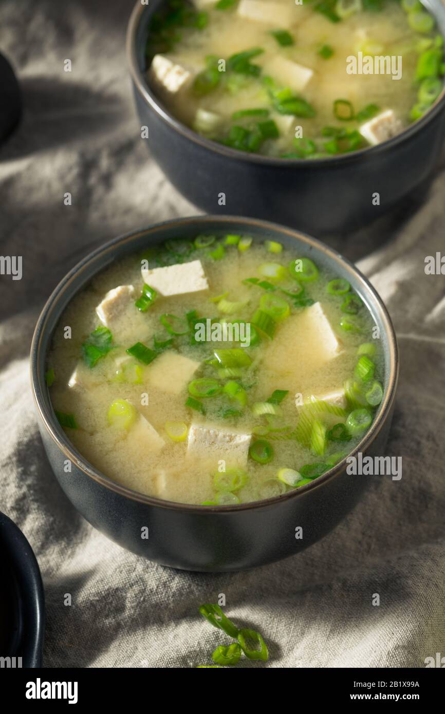 Healthy Japanese Tofu Miso Soup with Green Onions Stock Photo - Alamy