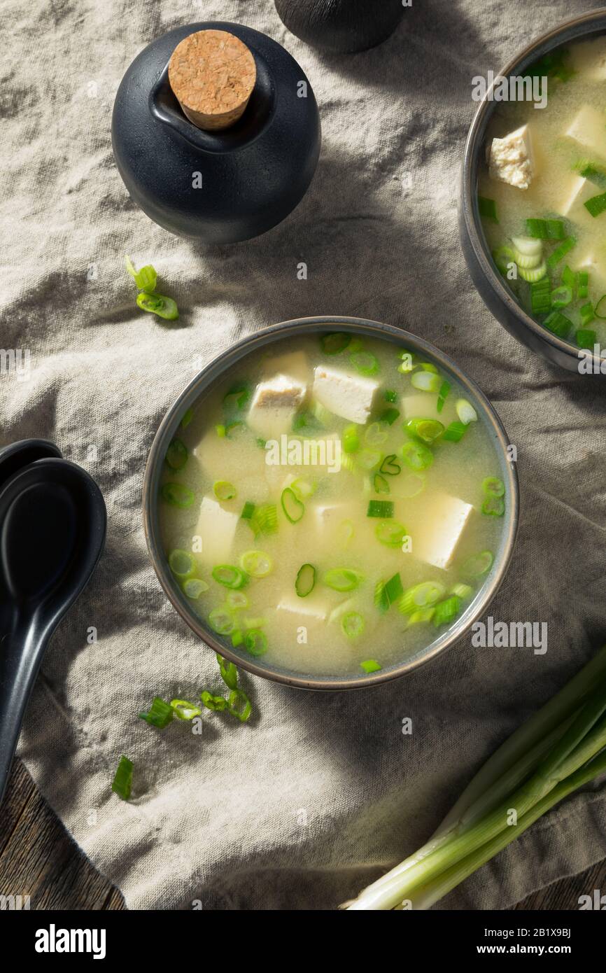 Healthy Japanese Tofu Miso Soup with Green Onions Stock Photo - Alamy