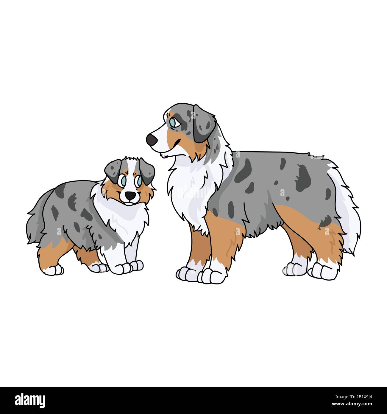 Cute cartoon australian shepherd dog and puppy vector clipart. Pedigree ...