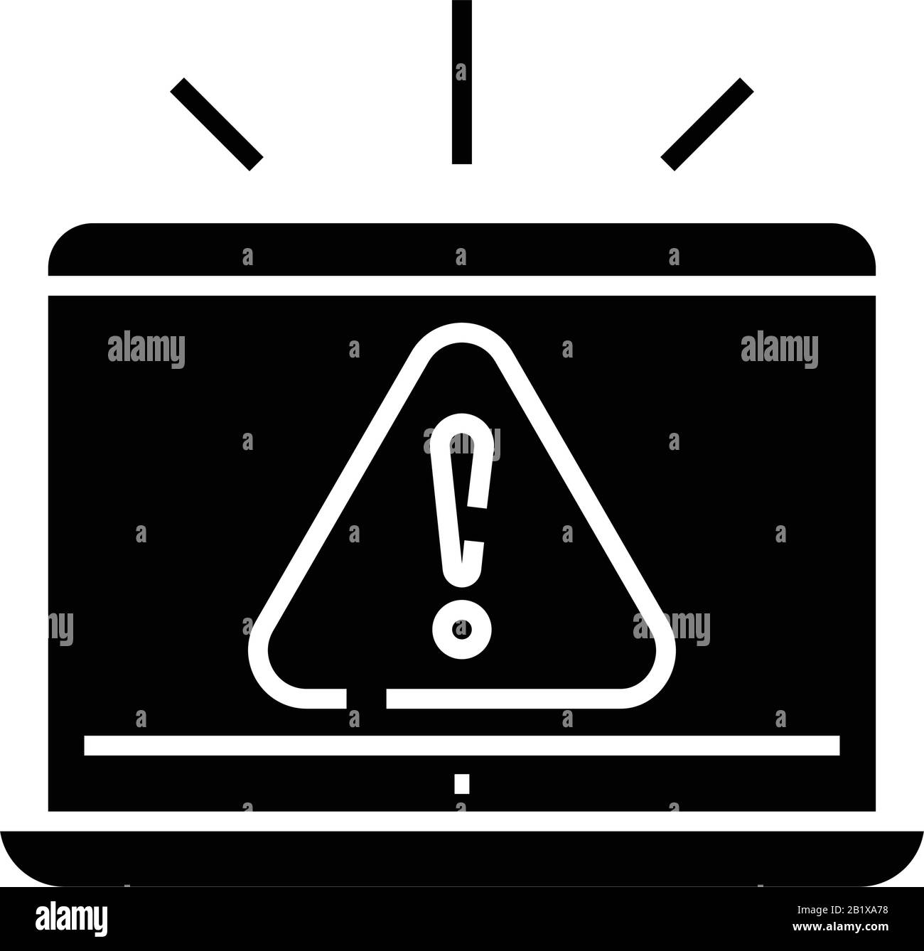 Computer antivirus warning black icon, concept illustration, vector ...