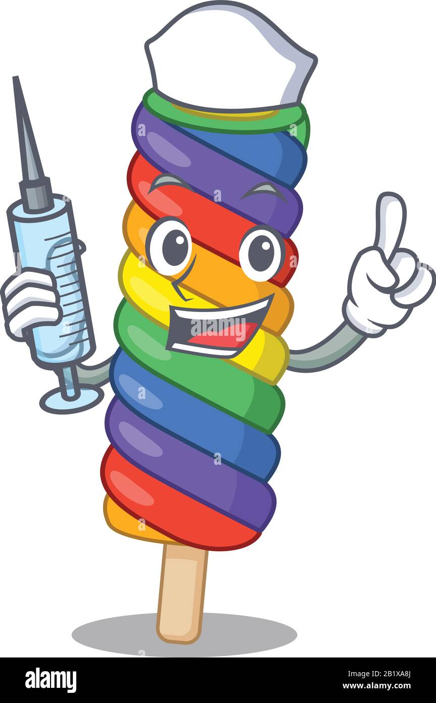 A rainbow ice cream hospitable Nurse character with a syringe Stock ...