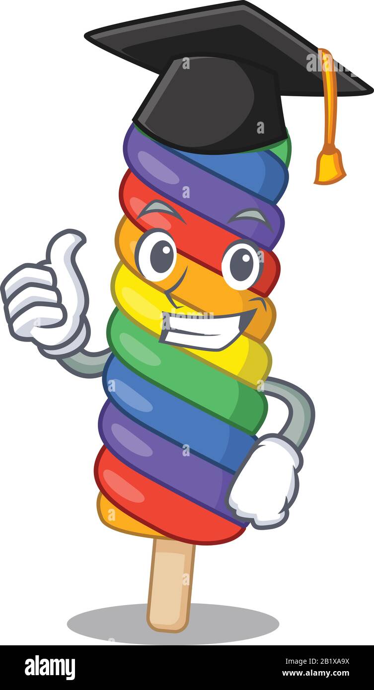happy and proud of rainbow ice cream wearing a black Graduation hat ...