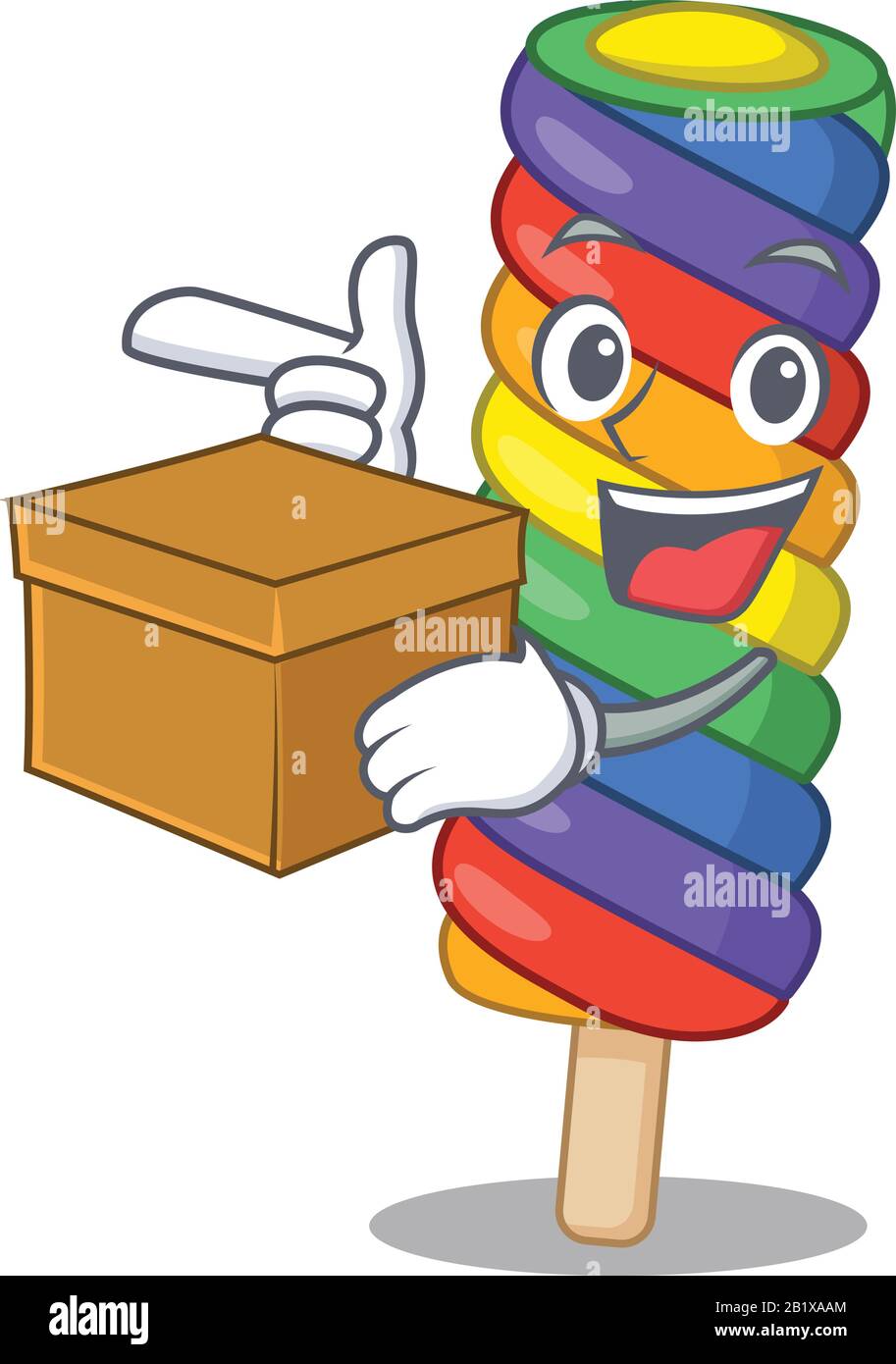 Cute rainbow ice cream cartoon character having a box Stock Vector ...