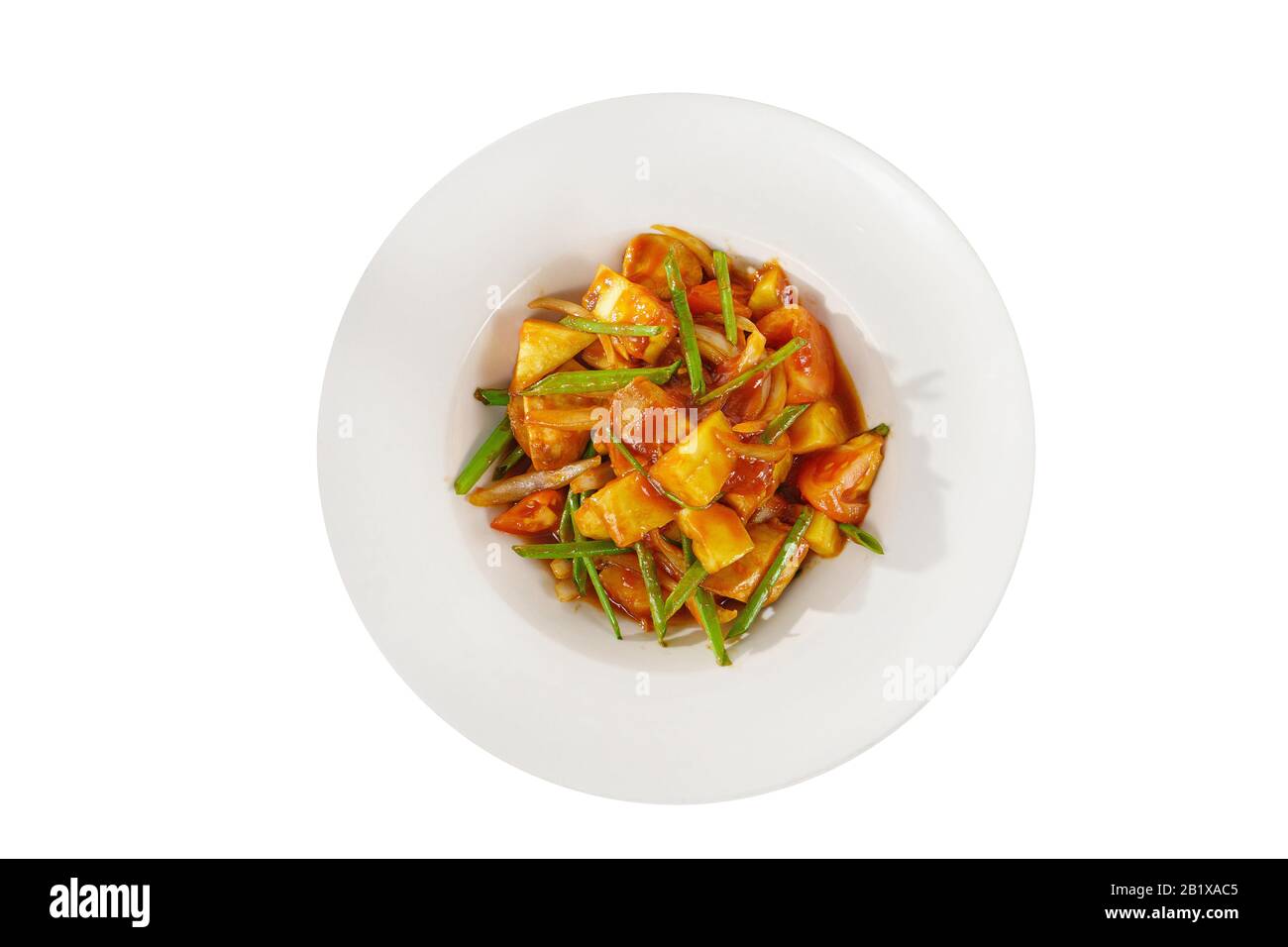 vegetable stew portion of side dish on a plate on white isolated ...