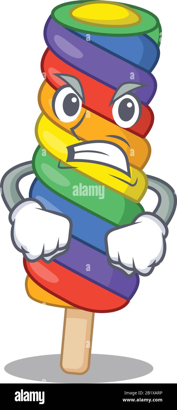 Rainbow ice cream cartoon character style having angry face Stock ...