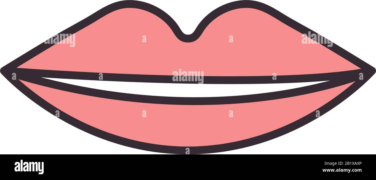 female mouth line fill style icon design of lips expression character ...