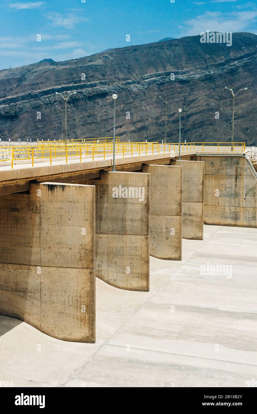 Dam with less water due to drought. Water shortages of water storage ...