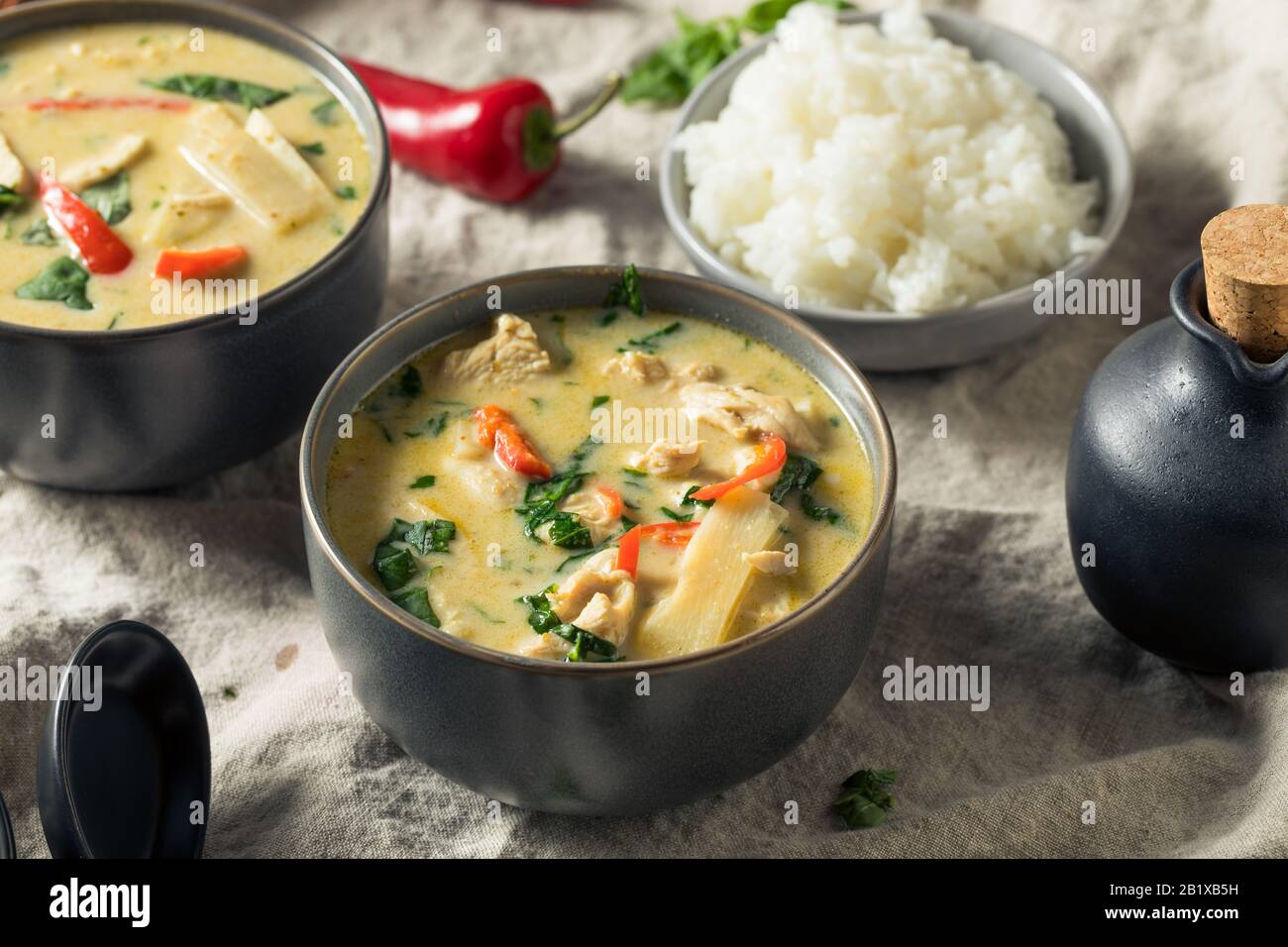 Homemade Spicy Thai Coconut Green Curry with Chicken Stock Photo - Alamy