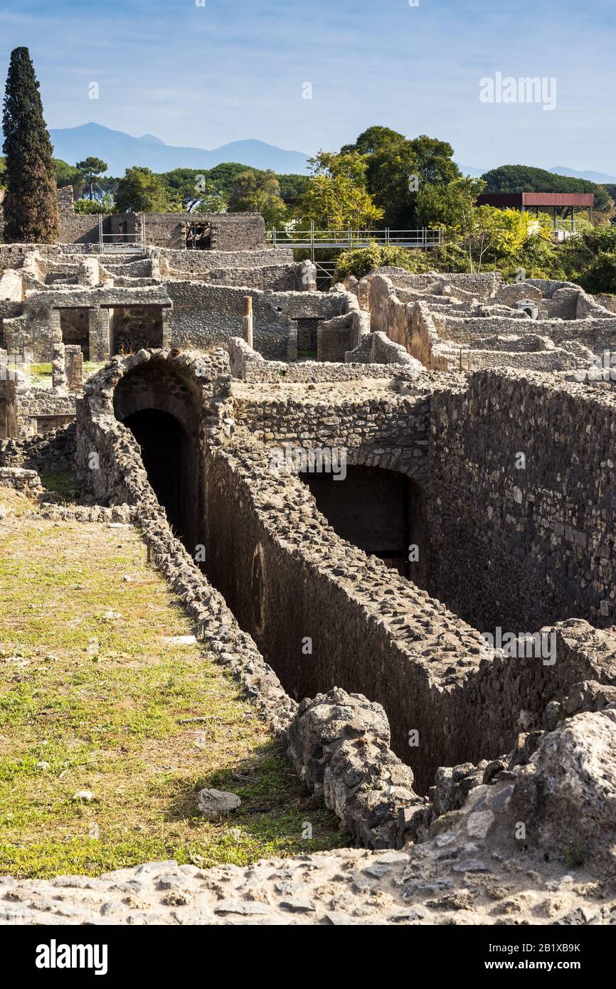 ITALY, POMPEI - OCT 19, 2019: ancient Roman city destroyed by the ...