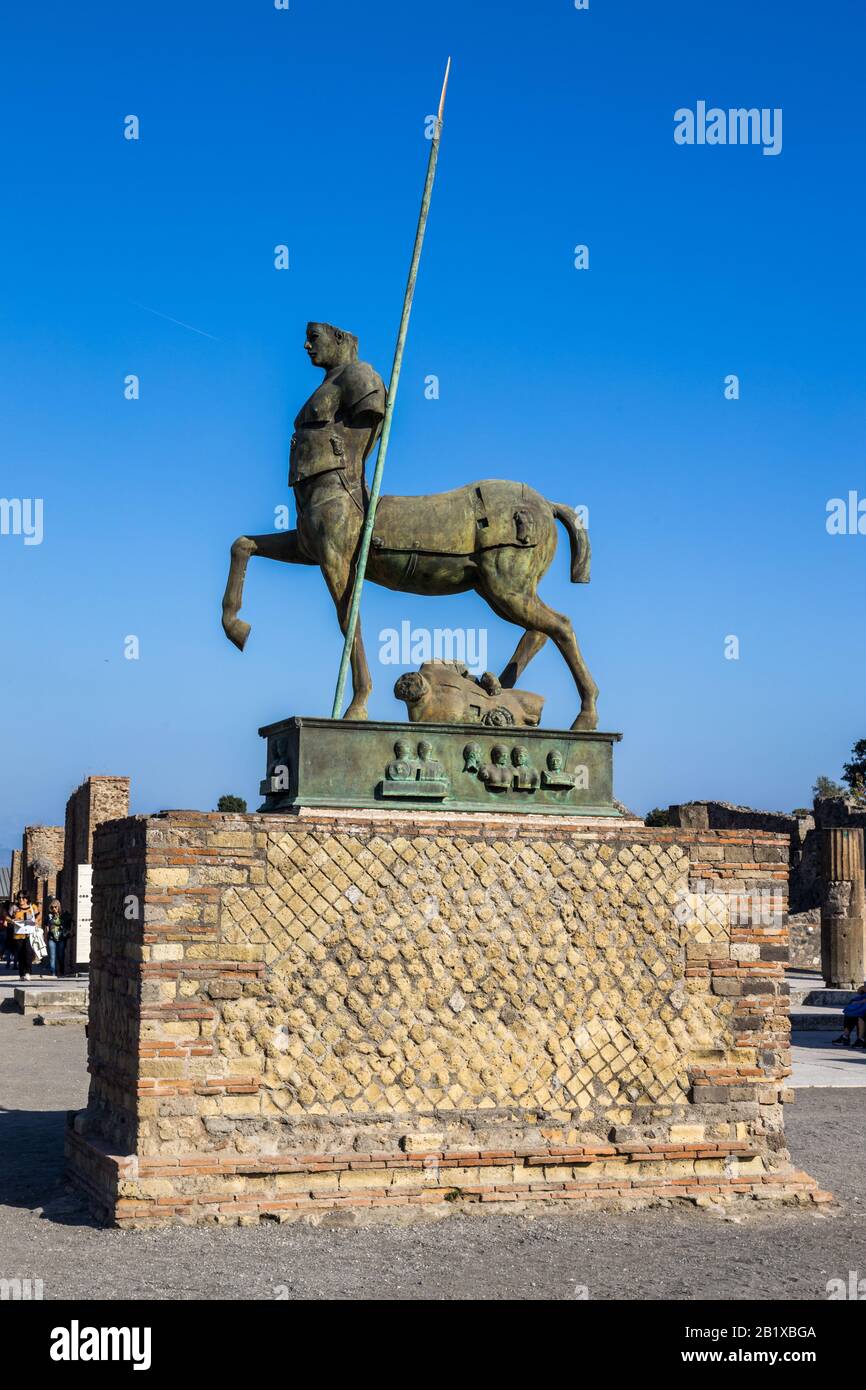 ITALY, POMPEI - OCT 19, 2019: statue of Centaur, ancient Roman city ...