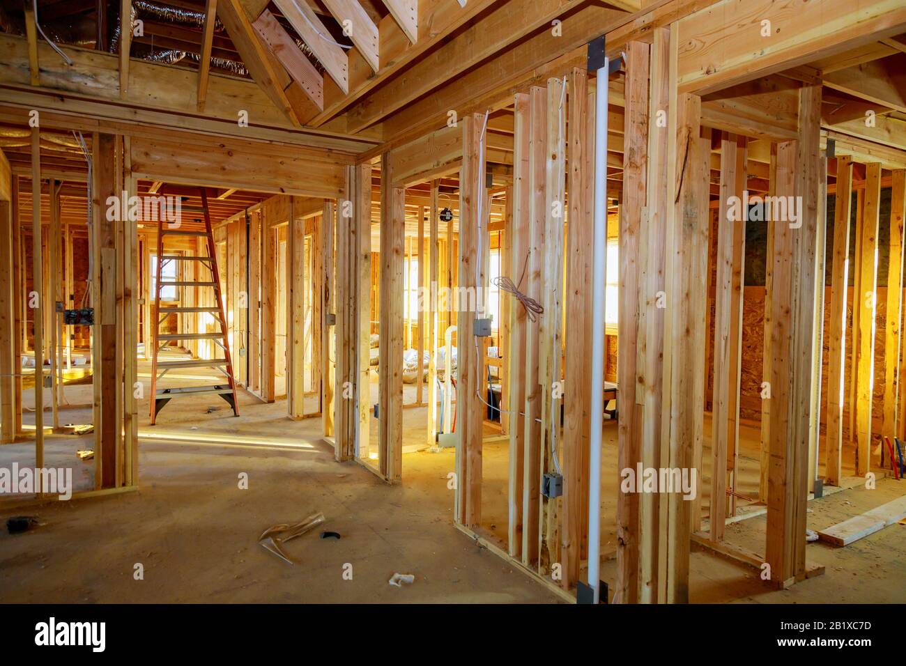 Framing beam of new house under construction home beam construction ...