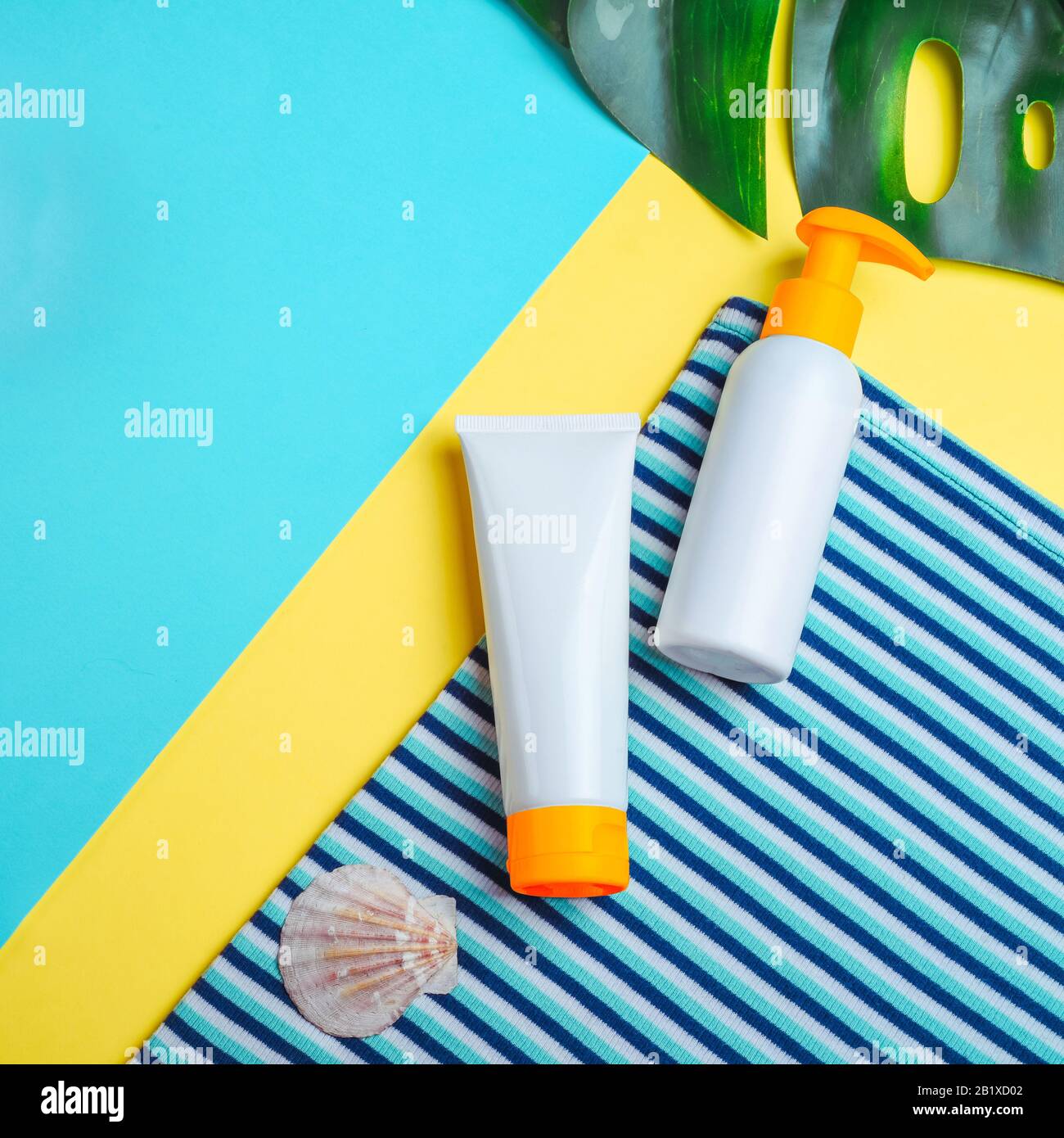 Sun protection, sanscreen products. Minimal concept summer vacation ...