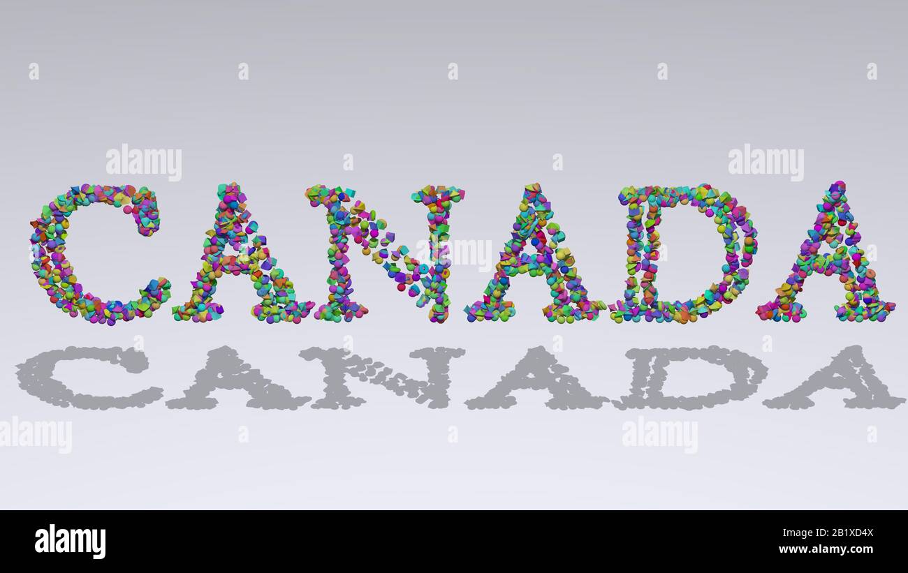 CANADA: 3D illustration of the text made of small objects over a white ...
