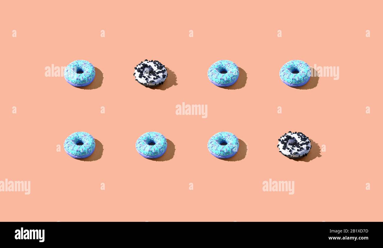 doughnut variation block. Bright color. Tasty unhealthy food Stock ...