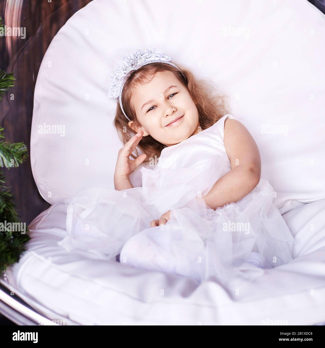 Happy amazed female kid emotion. Dreaming child studio portrait. Young ...