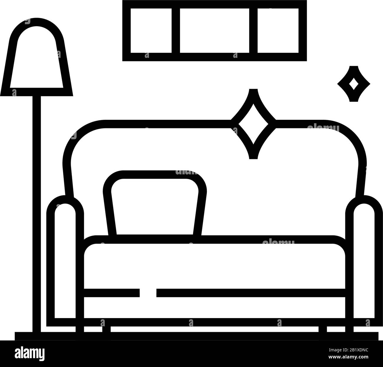 Living room cleaning line icon, concept sign, outline vector ...