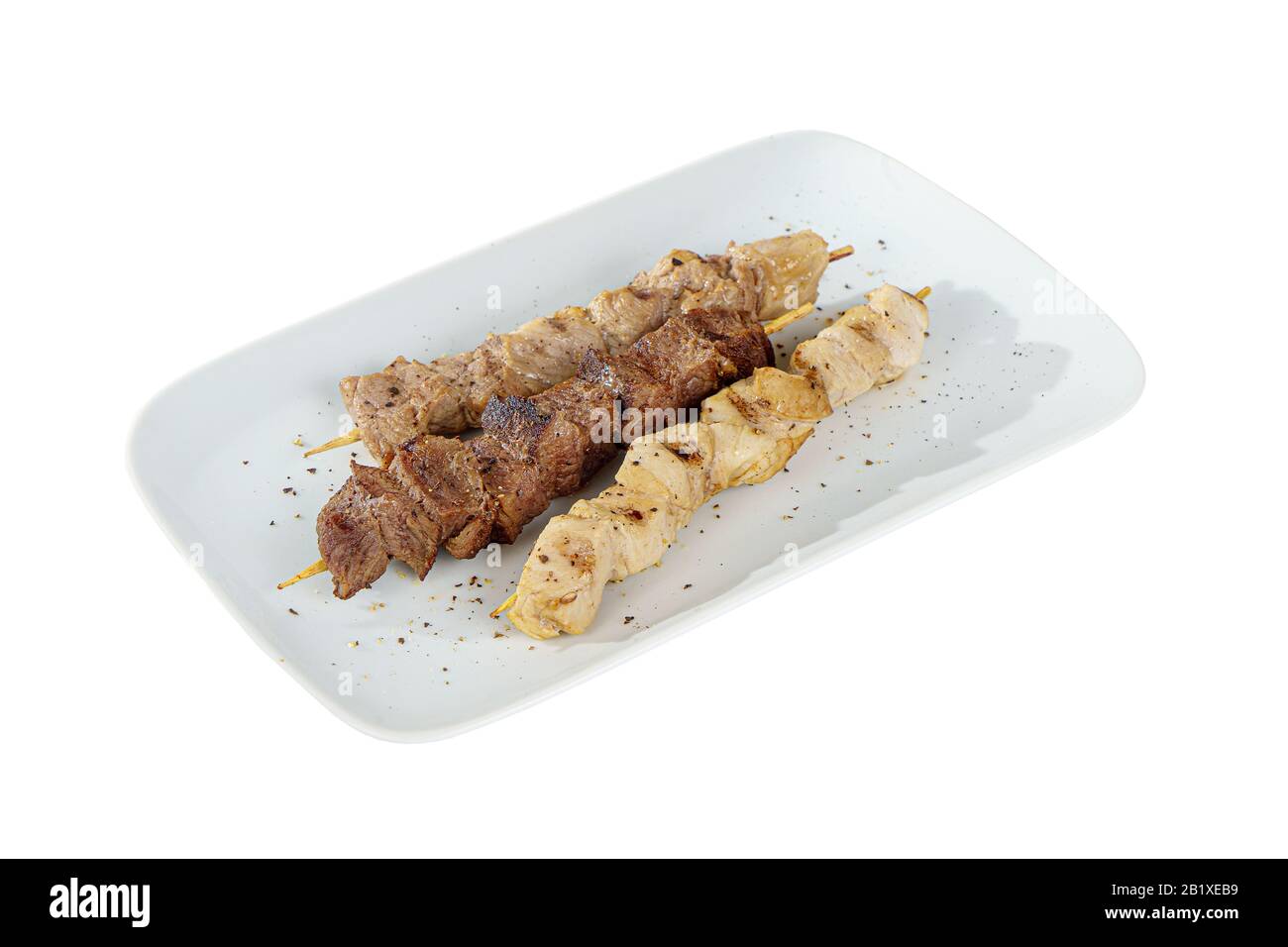 Shish kebab, souvlaki beef, lamb, pork, chicken meat on the grill ...