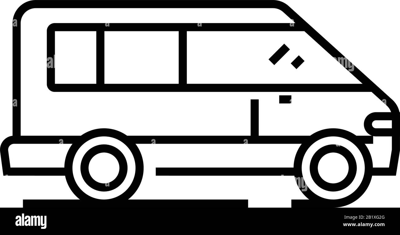 Minivan driving line icon, concept sign, outline vector illustration ...