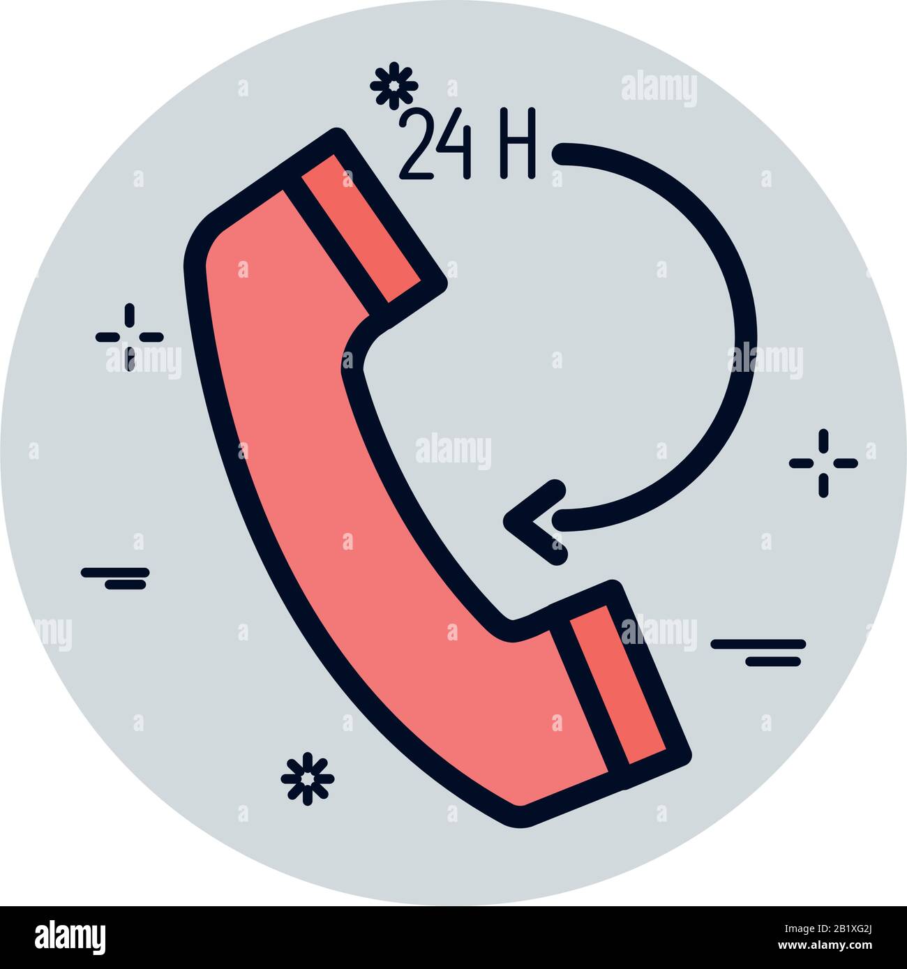 Phone and 24 hours arrow fill block style icon design, Call telephone ...
