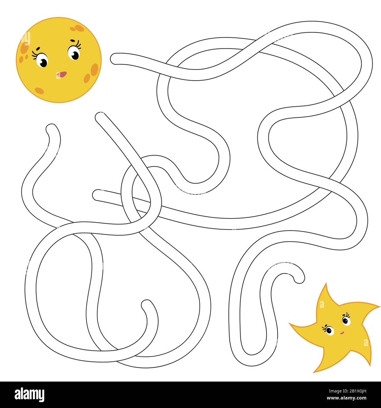 Color abstract maze. Help the moon to reach the star. Kids worksheets ...