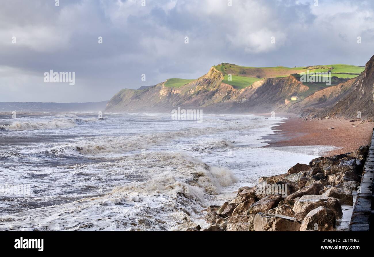 Stormy winter weather, Jurassic heritage coast line, English Channel ...