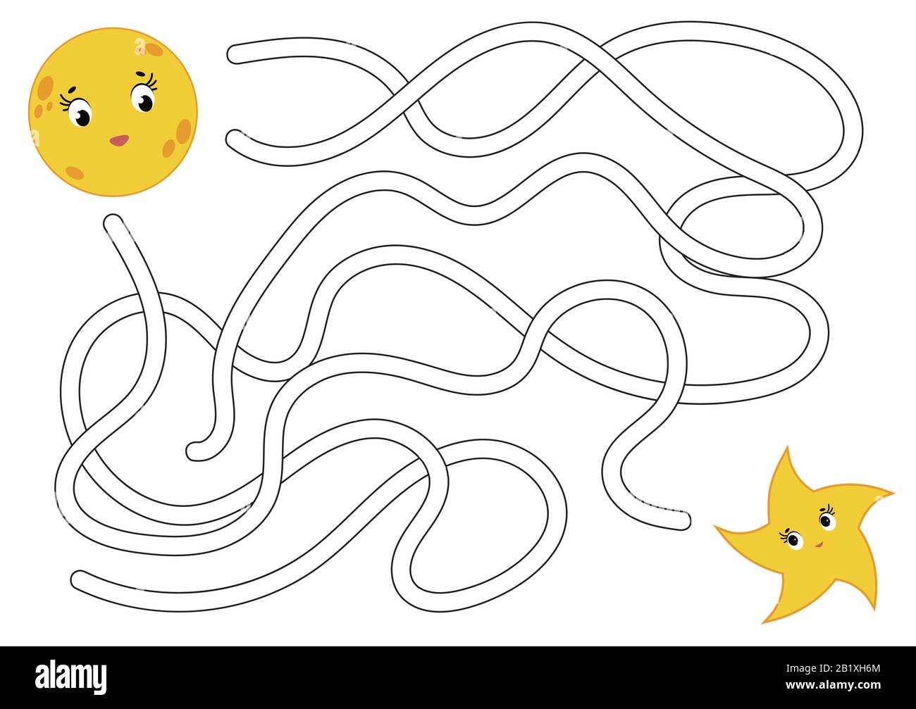 Color abstract maze. Help the moon to reach the star. Kids worksheets ...