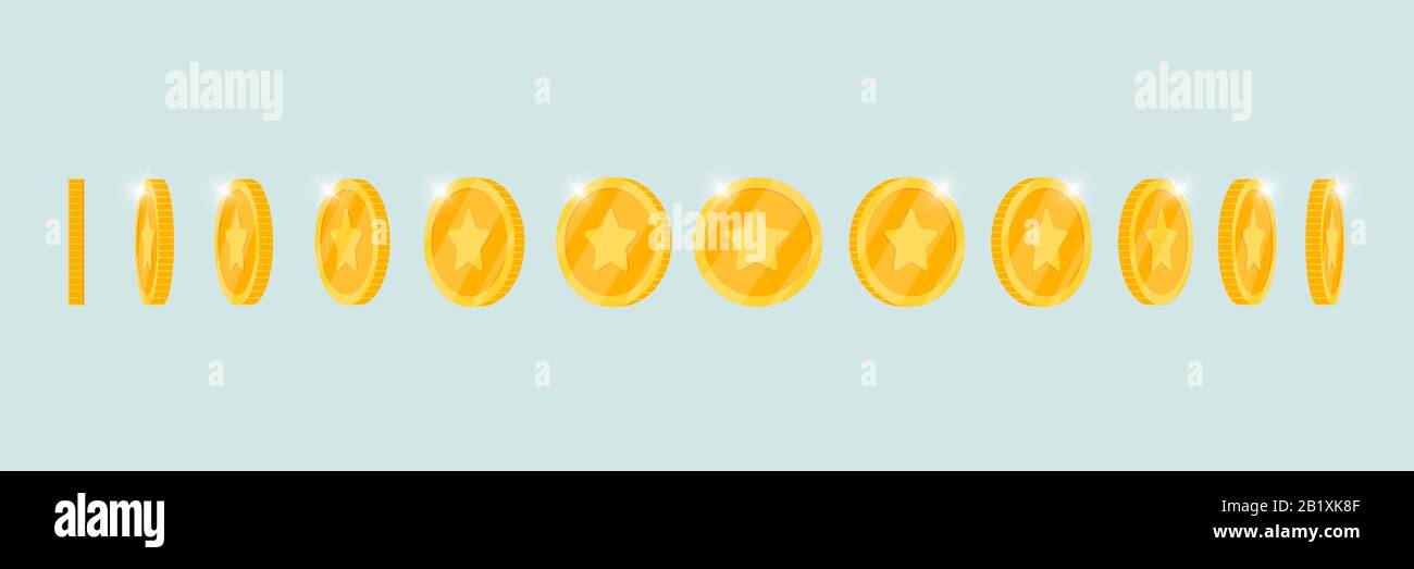 Gold 3d coin turn around different position set for game or apps ...