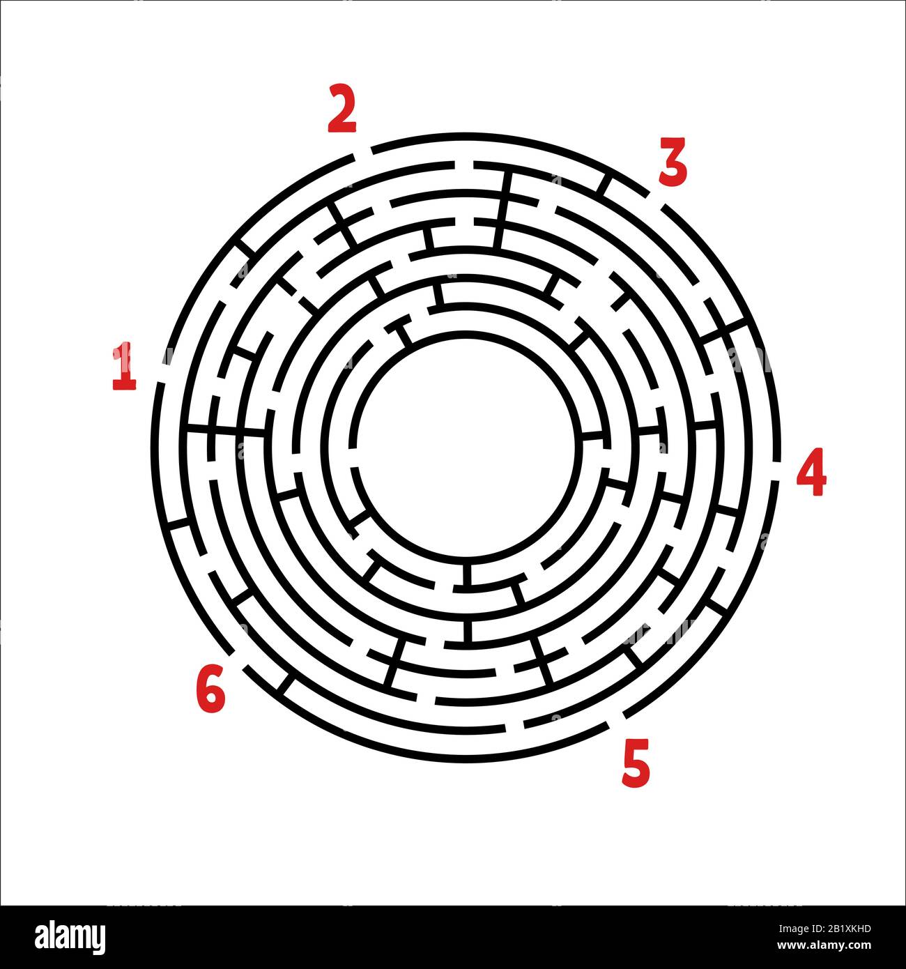 Black round maze. Game for kids. Children's puzzle. Many entrances, one ...