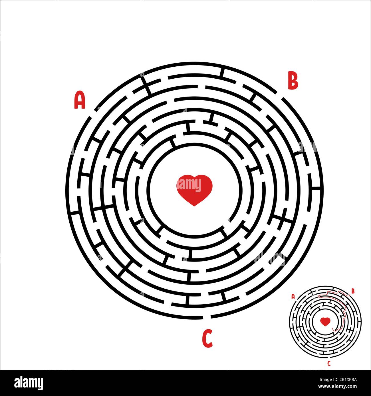 Black round maze. Game for kids. Children's puzzle. Many entrances, one ...