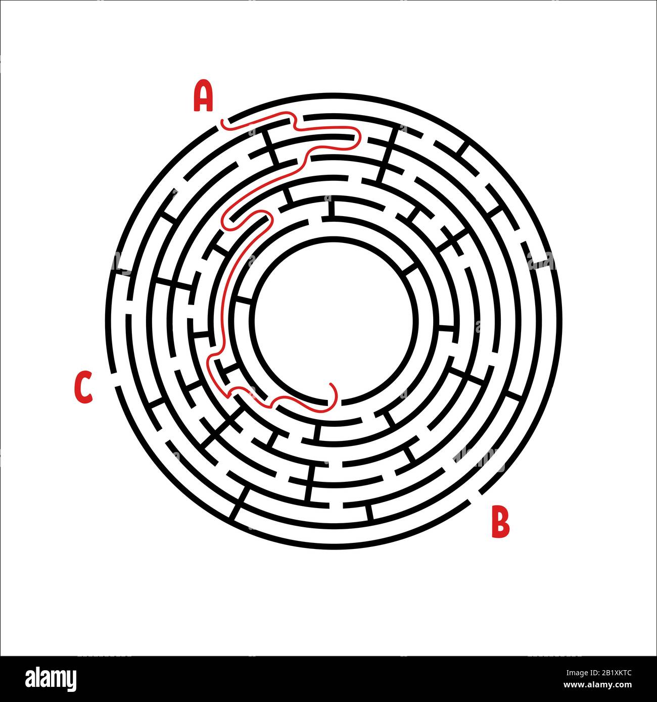Black round maze. Game for kids. Children's puzzle. Many entrances, one ...
