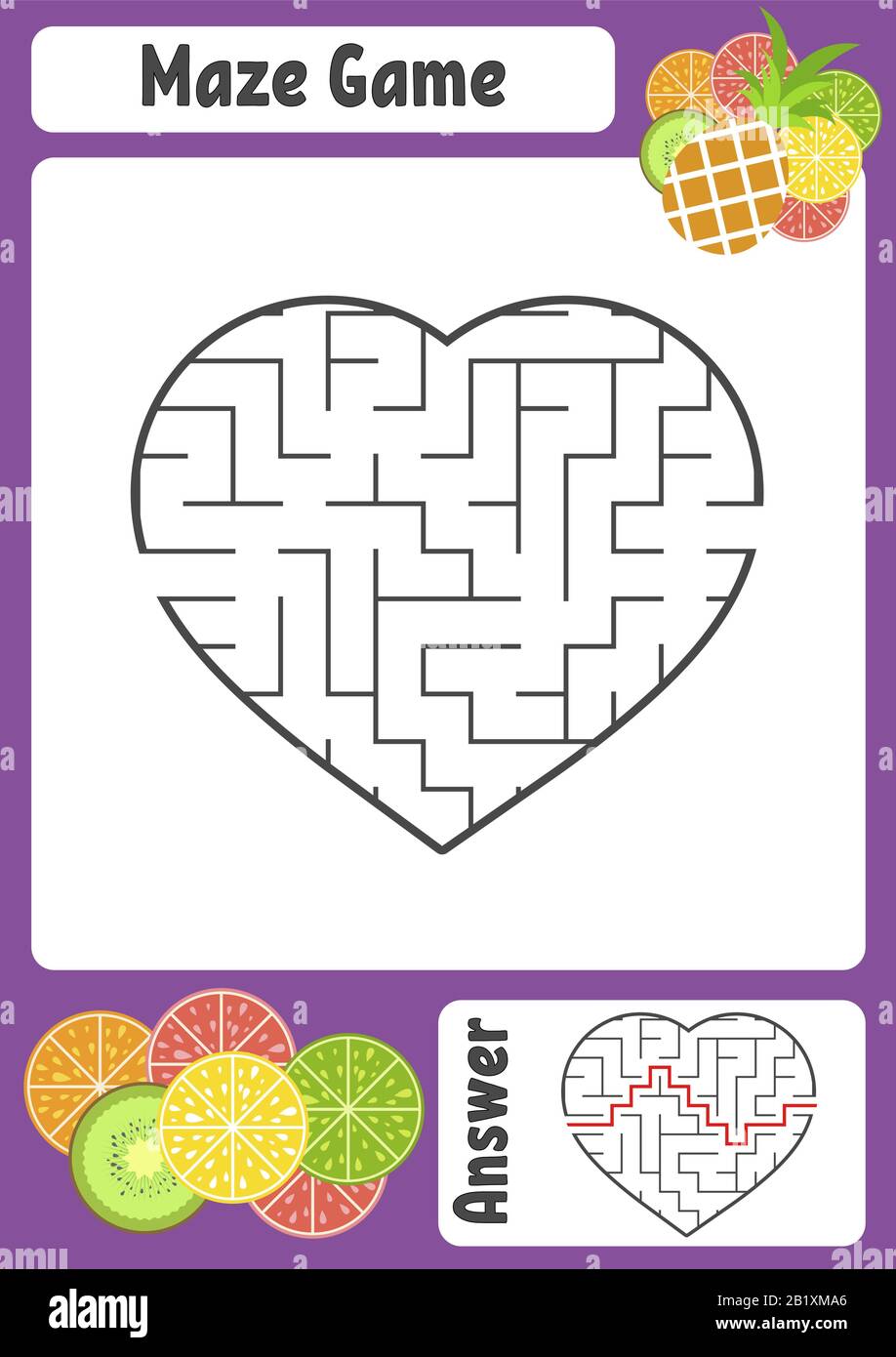 Maze in the shape of a heart. Kids worksheets. Activity page. Game ...