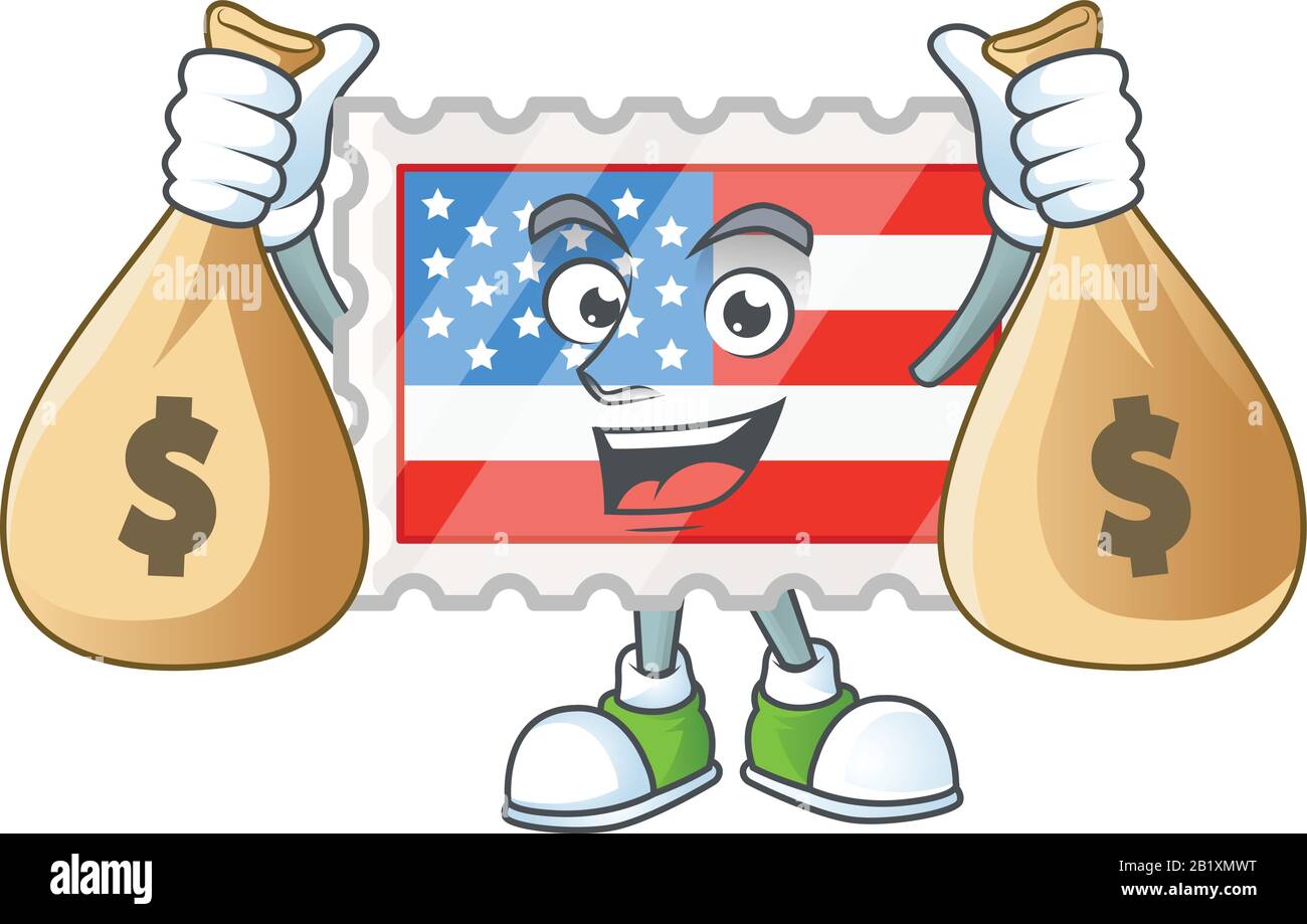 A cute image of independence day stamp cartoon character holding money ...