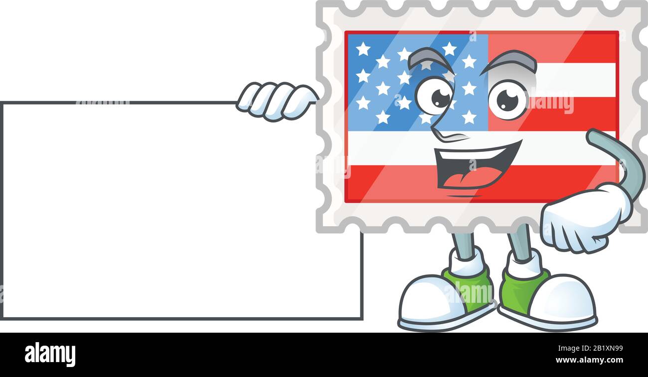 Cute funny independence day stamp cartoon character having a board ...