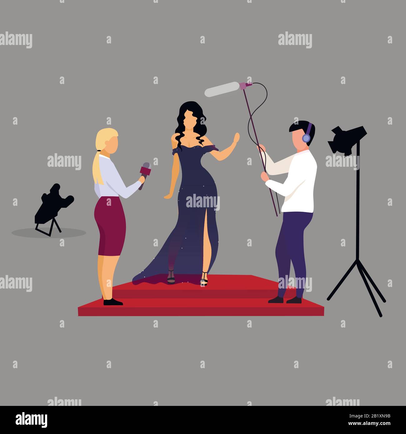 Journalists, reporters interviewing celebrity flat vector illustration ...