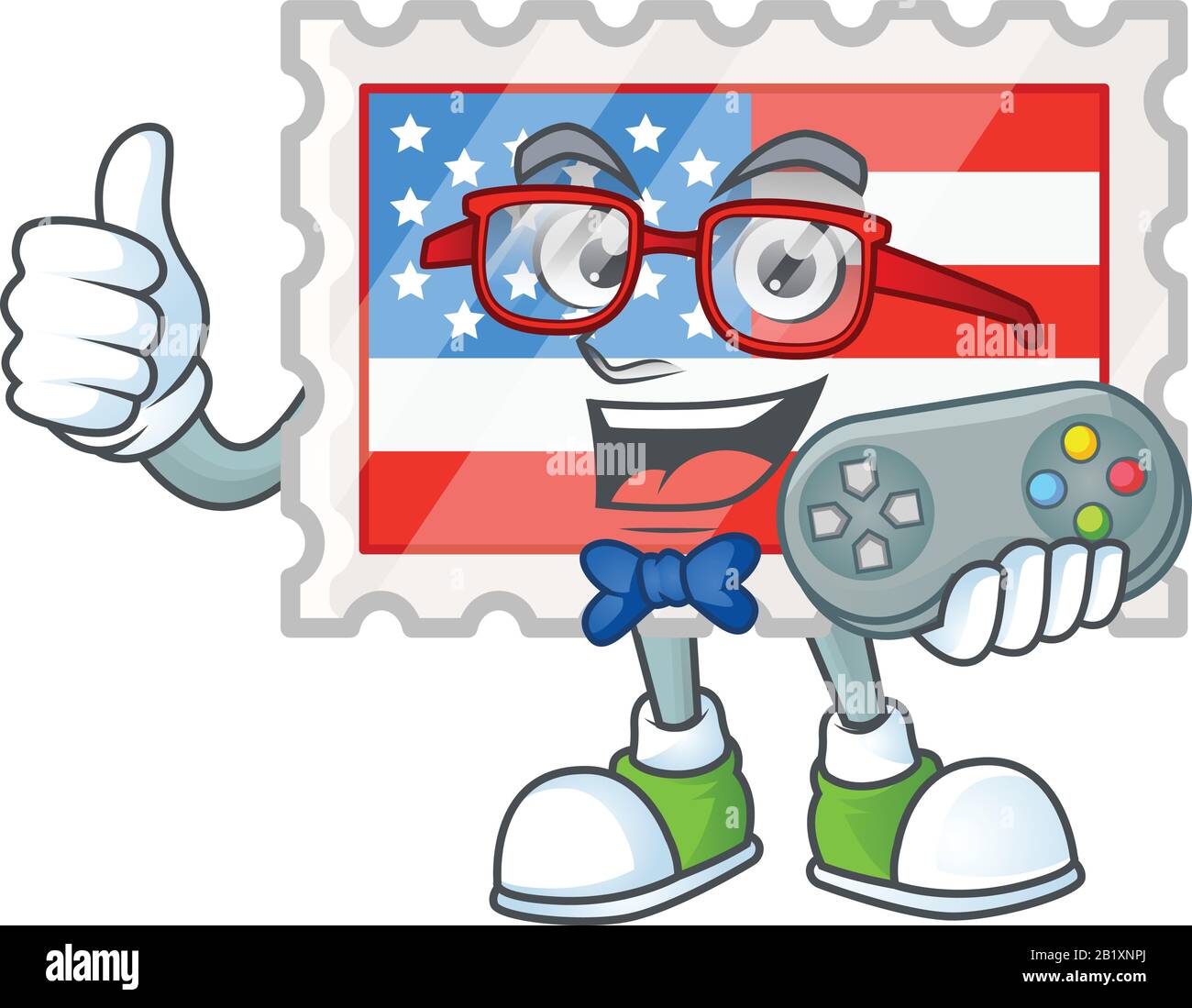 An attractive gamer independence day stamp cartoon character design ...