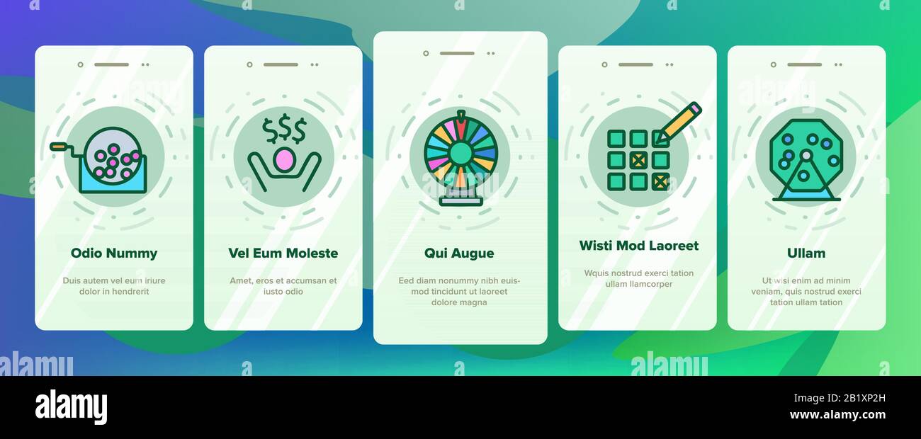 Raffle Gamble Lottery Onboarding Icons Set Vector Stock Vector Image ...