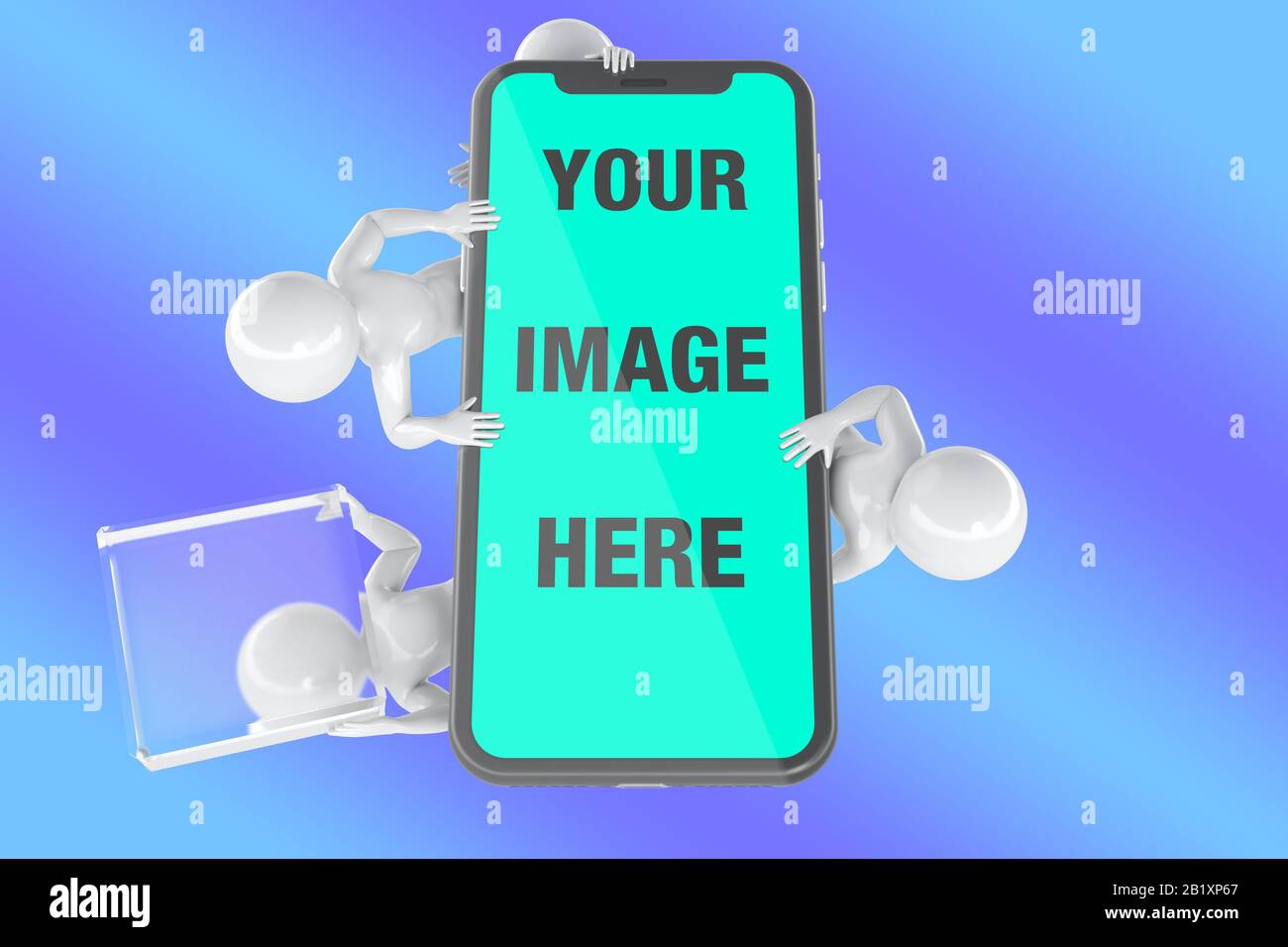 Phone template with stickman figures and a logo placeholder Stock Photo ...