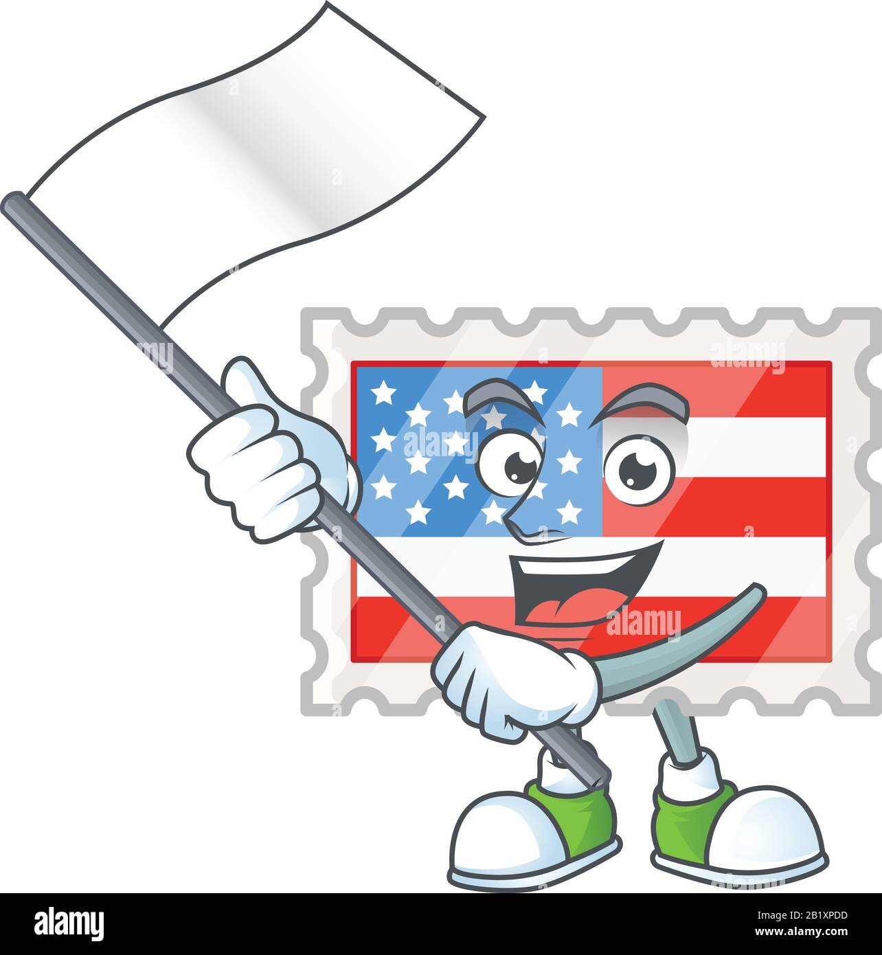 Funny independence day stamp cartoon character design with a flag Stock ...