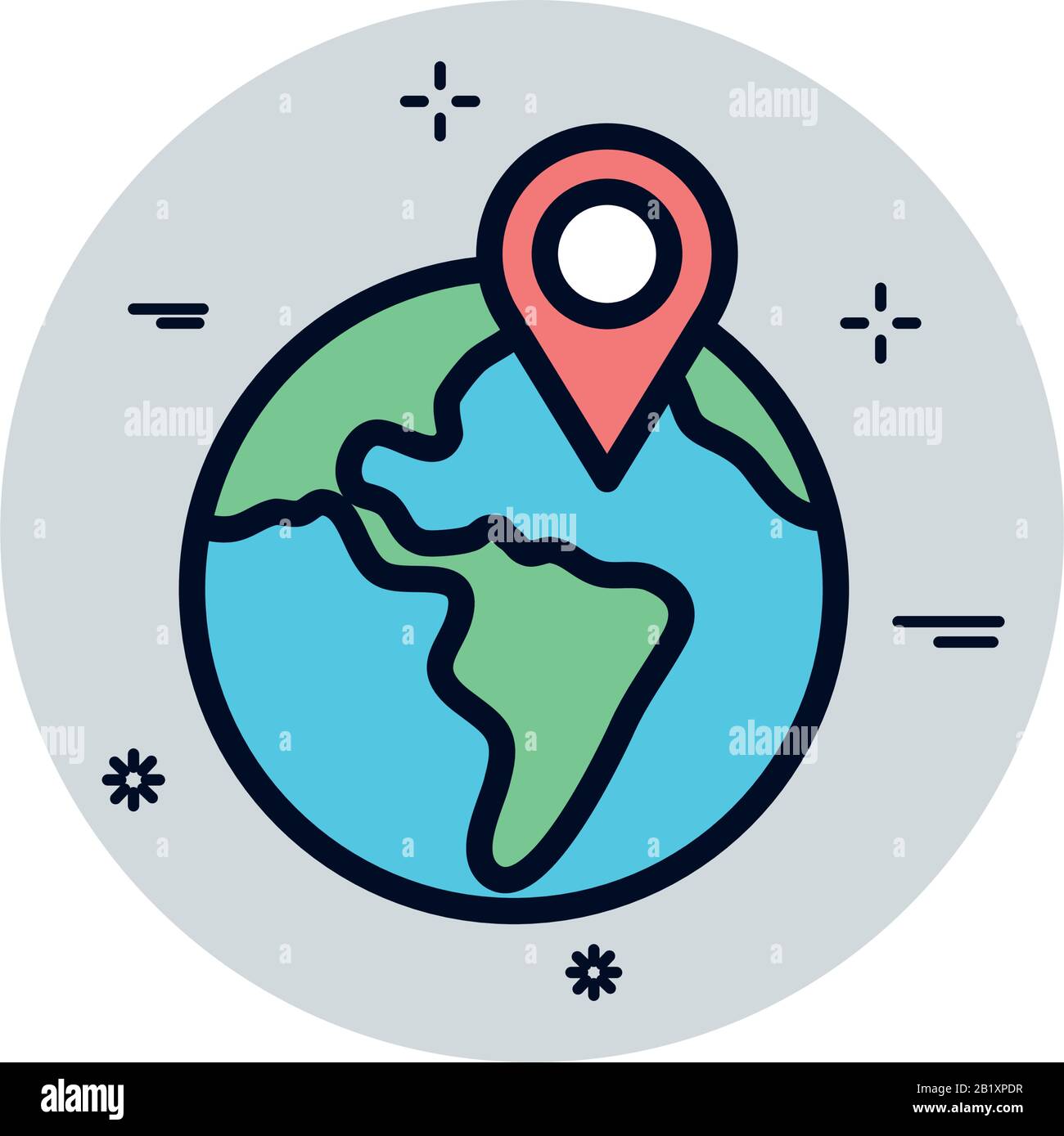 world with gps mark fill block style icon design, Map travel navigation ...