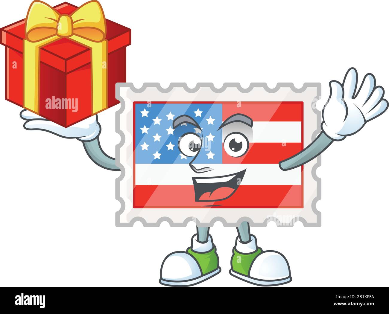 cartoon character of independence day stamp with a box of gift Stock ...