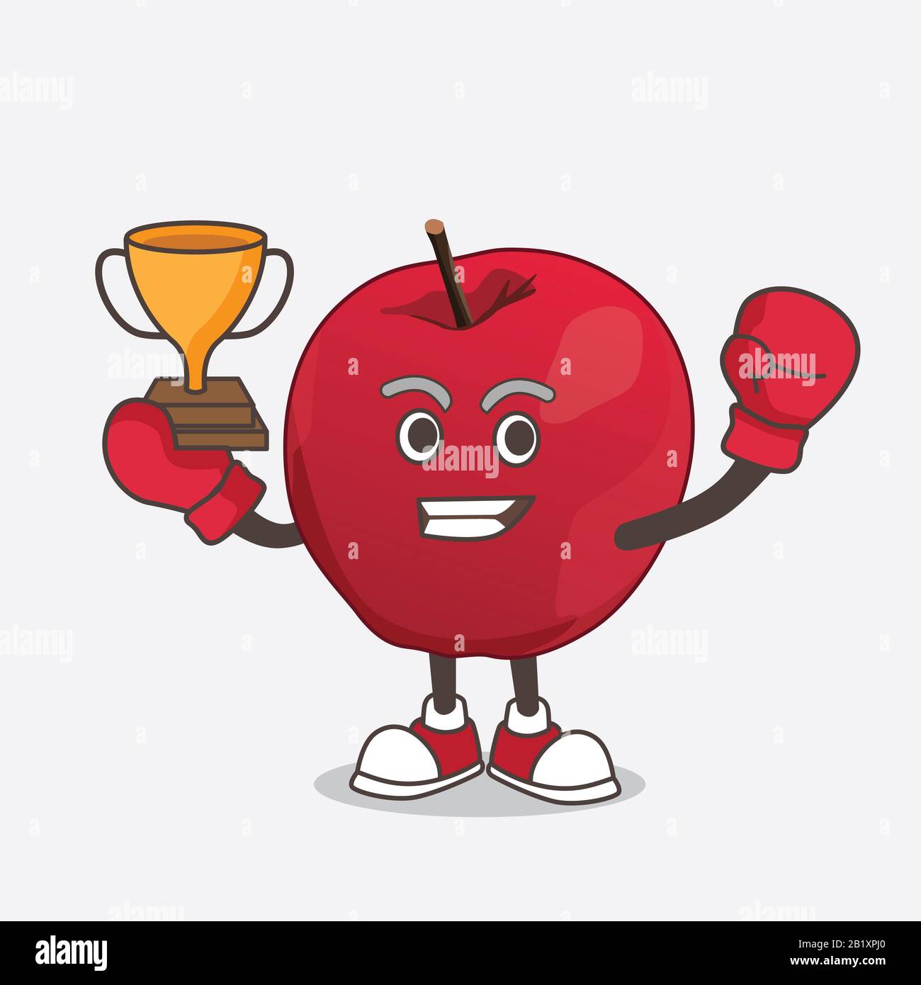A picture of apple cartoon mascot character as Boxing winner of arcade ...