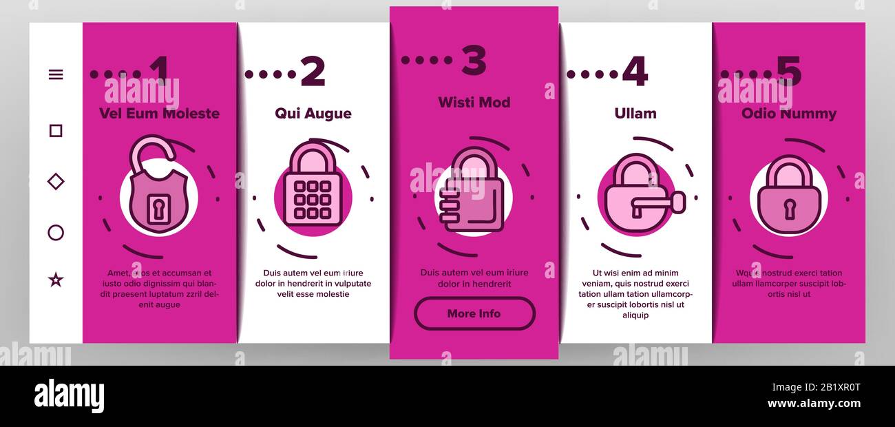Padlock Security Tool Onboarding Icons Set Vector Stock Vector Image ...