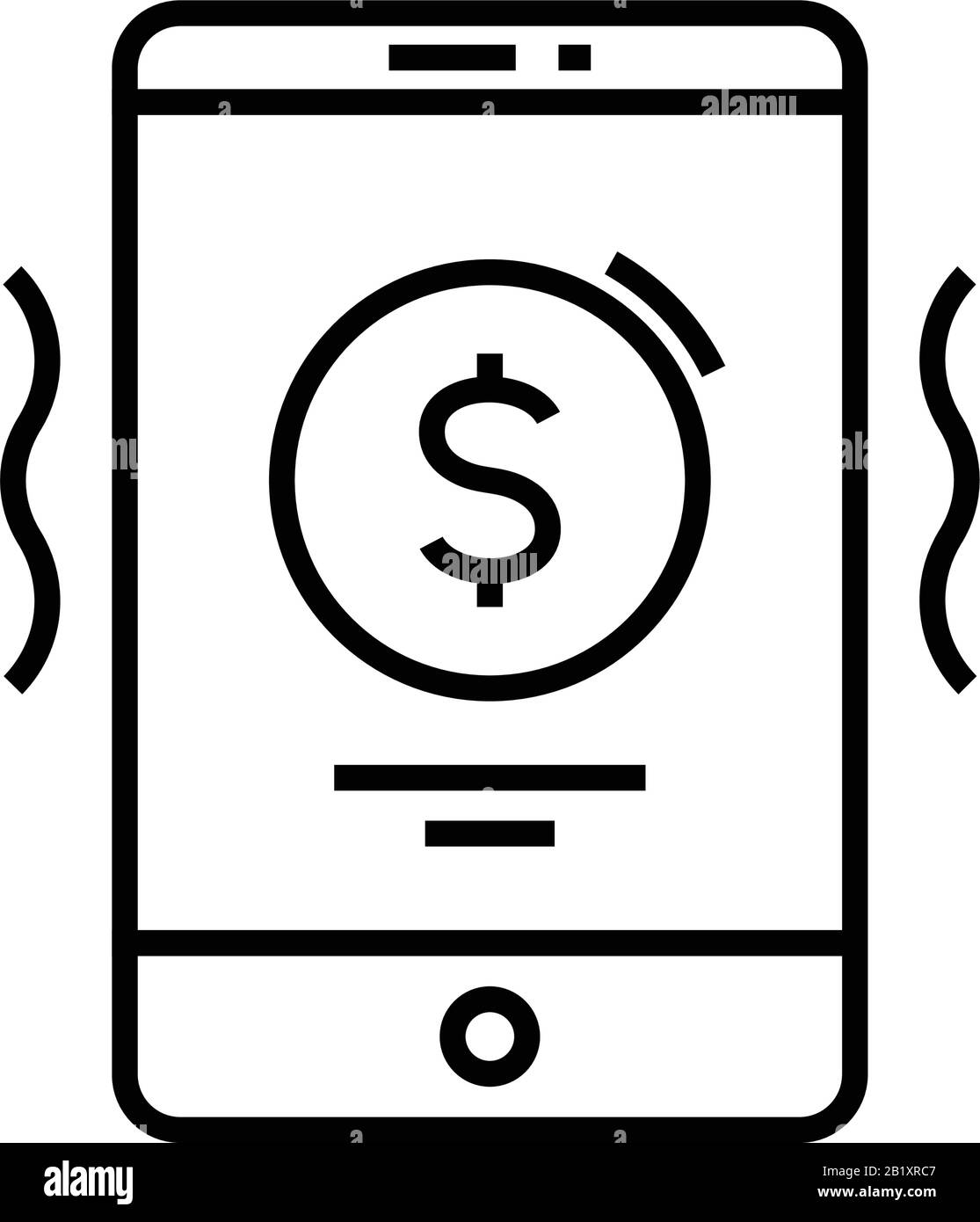 Mobile bank line icon, concept sign, outline vector illustration ...