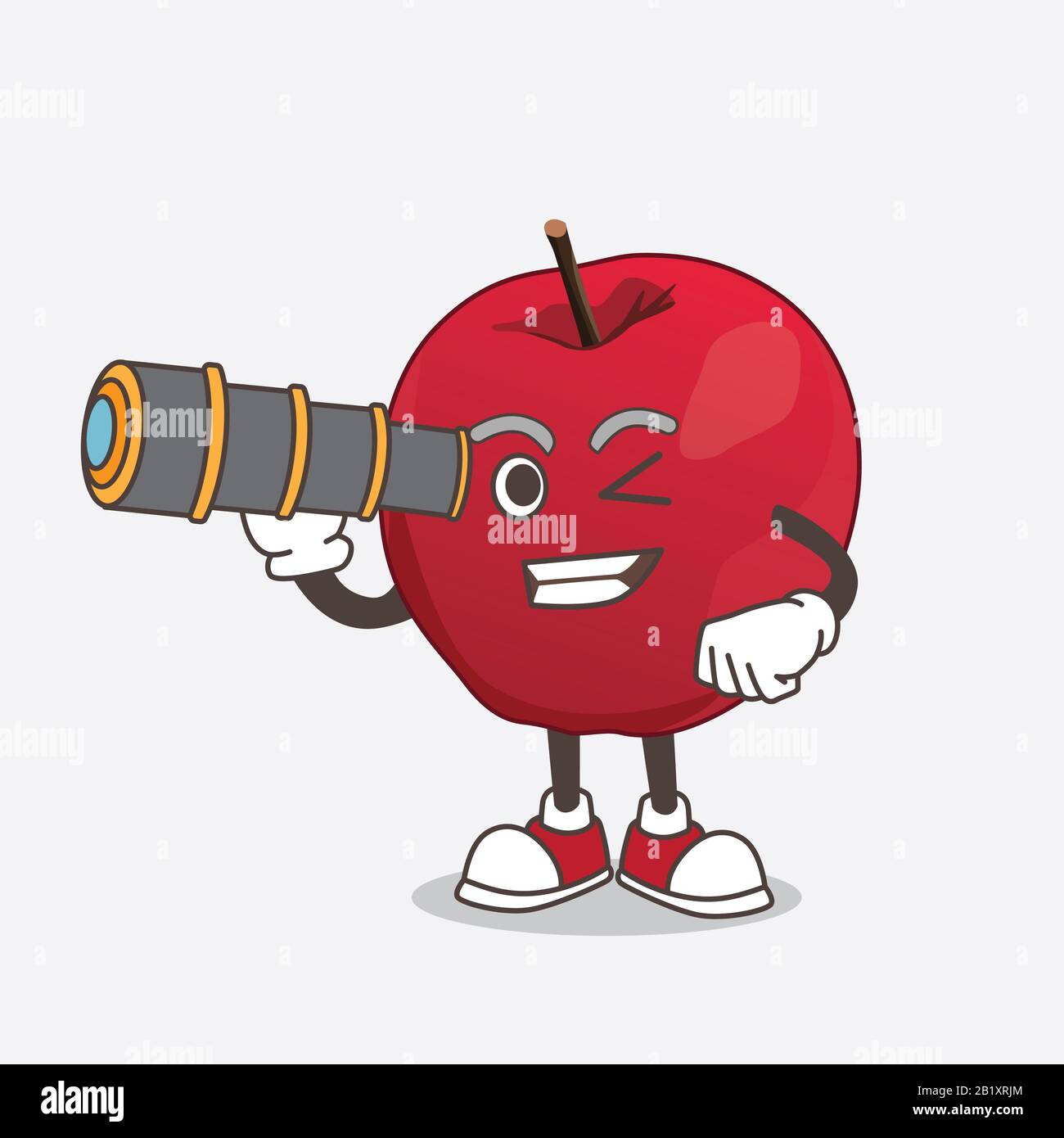 A picture of apple cartoon mascot character using a monocular Stock ...